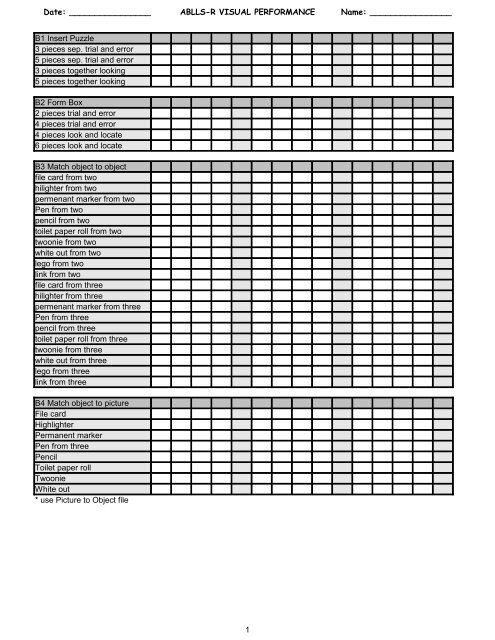 Date: ABLLS-R VISUAL PERFORMANCE Name ... - Tracking Sheets
