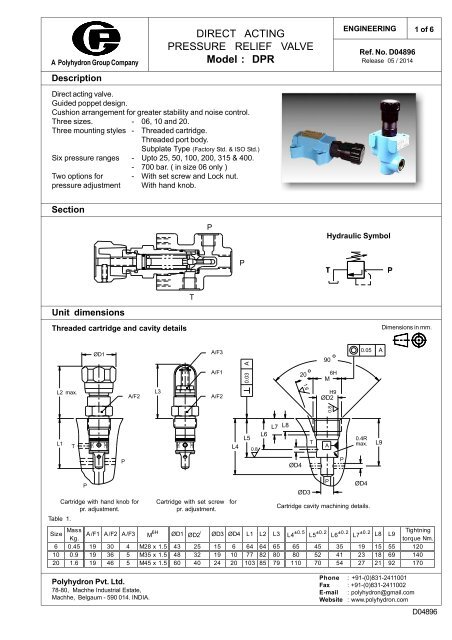 direct acting pressure relief valve dpr - Polyhydron Group of Industries.