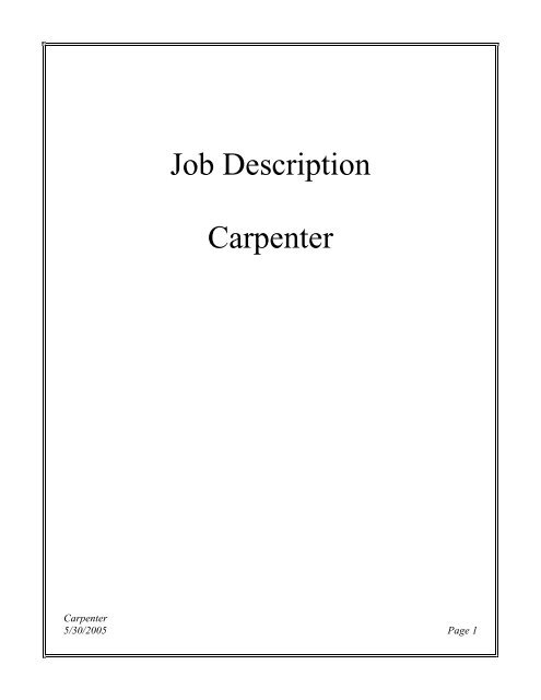 Job Description Carpenter