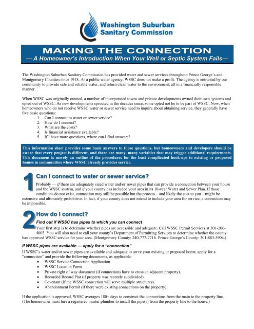 Making the Connection - Washington Suburban Sanitary Commission