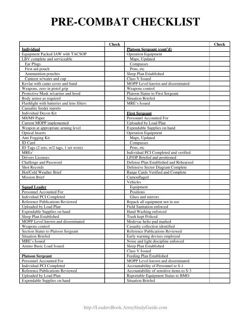 PRE-COMBAT CHECKLIST - The USARAK Home Page