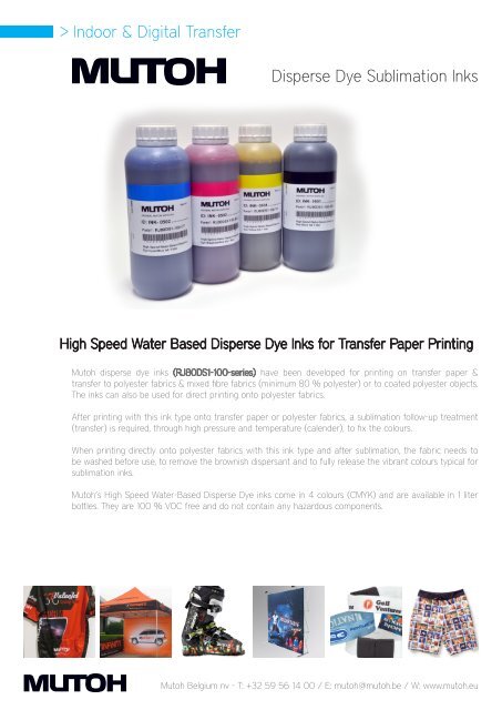 Indoor & Digital Transfer Disperse Dye Sublimation Inks - Mutoh