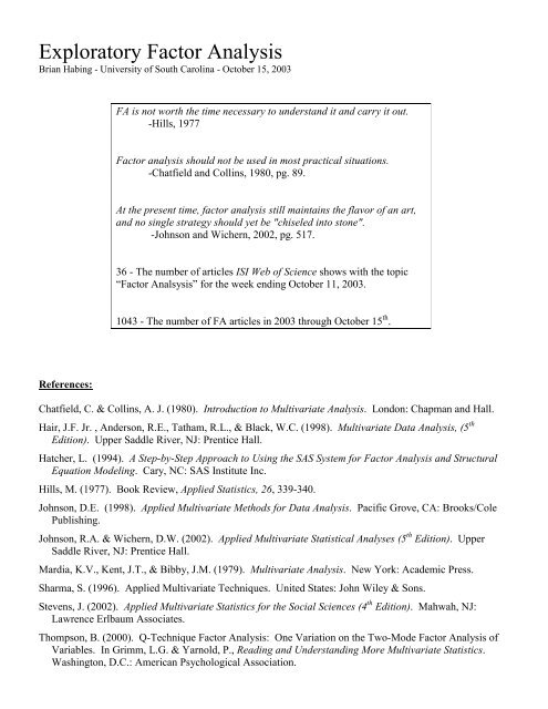 Exploratory Factor Analysis - University of South Carolina