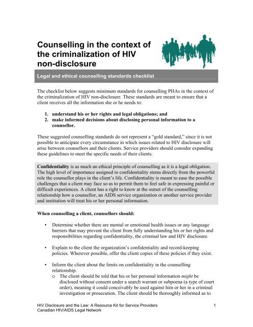 Legal and ethical counselling standards checklist