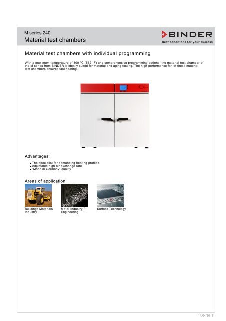 Data sheet (PDF)Download here - BINDER