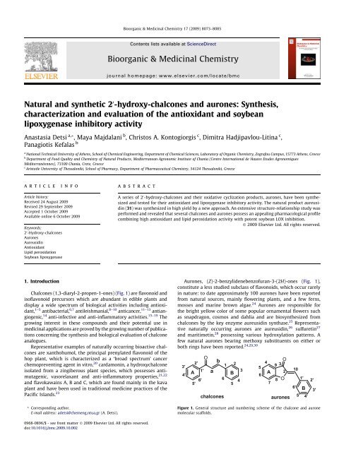 Natural and synthetic 2â ²-hydroxy-chalcones and aurones ...