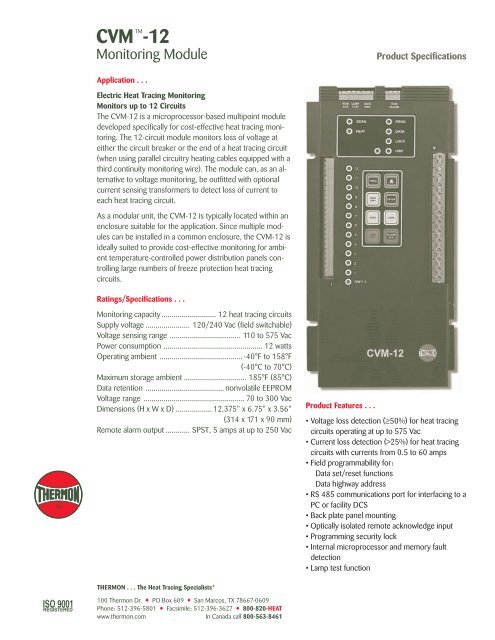CVM-12 Product Specifications - Thermon Manufacturing Company