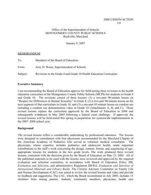 Memo from Superintendent Weast - Teach The Facts