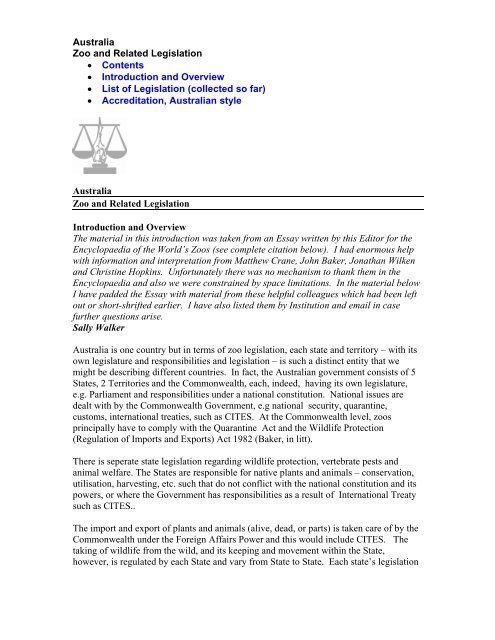 Australian Zoo and Related Legislation - Zoo Outreach Organisation