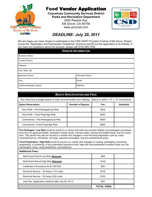 Food Vendor Application Vendor Application Vendor Application