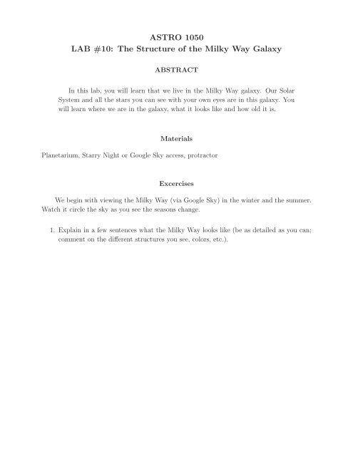 ASTRO 1050 LAB #10: The Structure of the Milky Way Galaxy