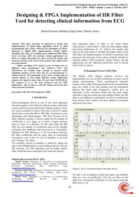 Designing And Fpga Implementation Of Iir Filter Used For Detecting