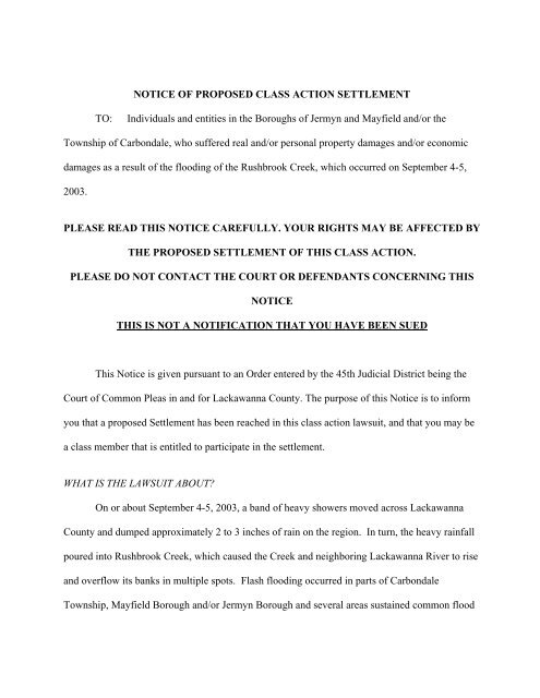 notice of proposed class action settlement - Feldman Shepherd ...