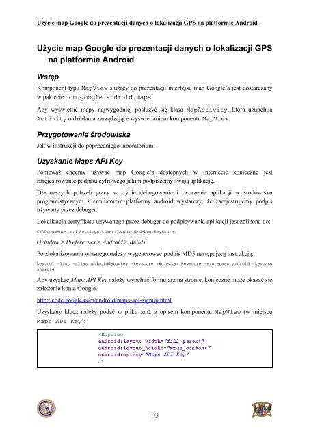 Użycie map Google do prezentacji danych o lokalizacji GPS na ...