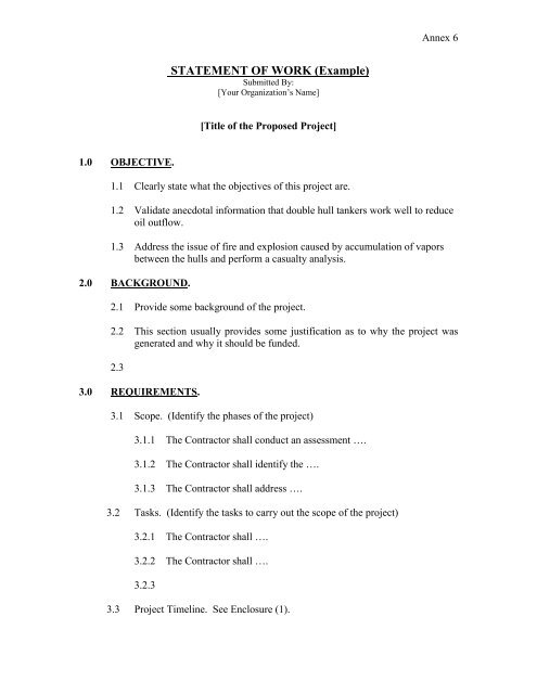 STATEMENT OF WORK (Example) - Ship Structure Committee
