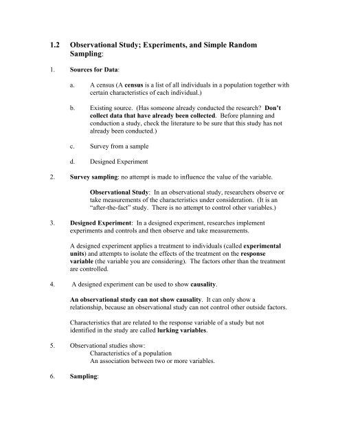 1.2 Observational Study; Experiments, and Simple Random Sampling: