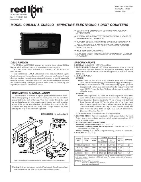 CUB2LU/Q Data Sheet/Manual - Red Lion Controls