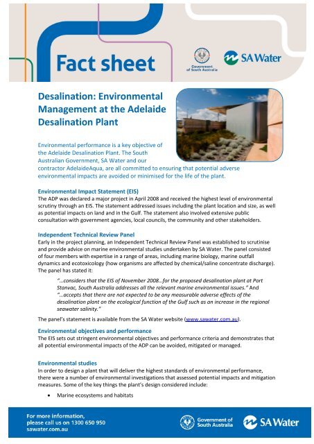 ADP Environmental Management fact sheet - SA Water
