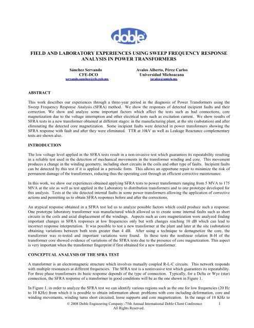 Frequency Response Analysis for Fault Detection in Power ...