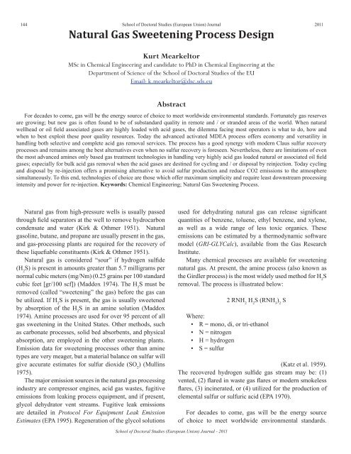 Natural Gas Sweetening Process Design