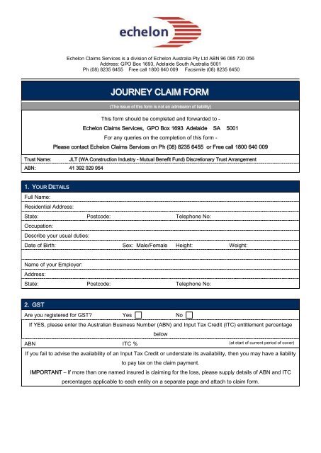 JOURNEY CLAIM FORM - JLT