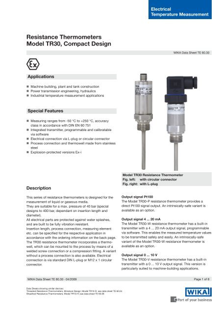 Resistance Thermometers Model TR30, Compact ... - BKW Instruments