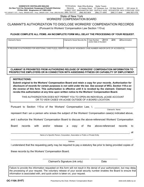 claimant's authorization to disclose workers' compensation records