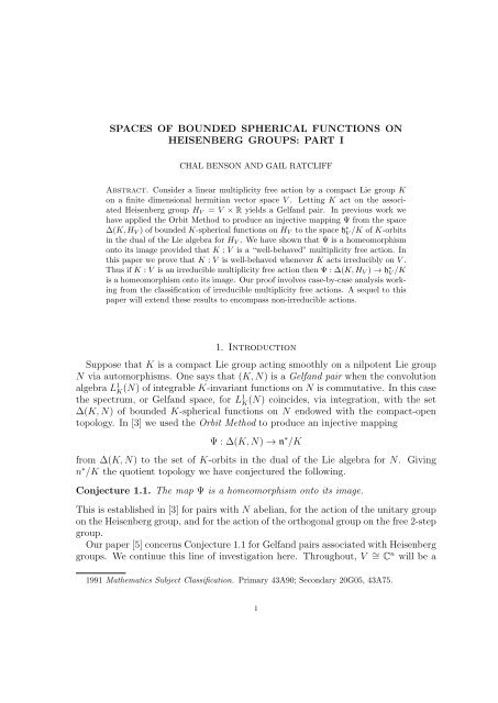 SPACES OF BOUNDED SPHERICAL FUNCTIONS ON ... - Ecu