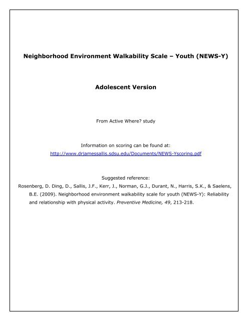 Neighborhood Environment Walkability Scale ... - James F. Sallis