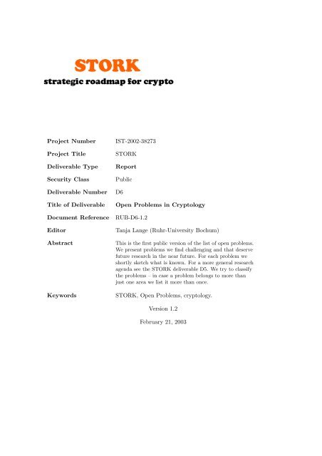 Project Number IST-2002-38273 Project Title ... - stork - EU.org