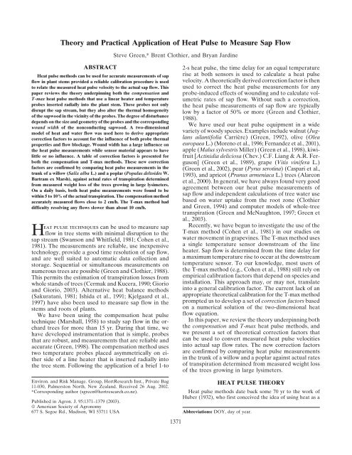 Theory and Practical Application of Heat Pulse to Measure Sap Flow