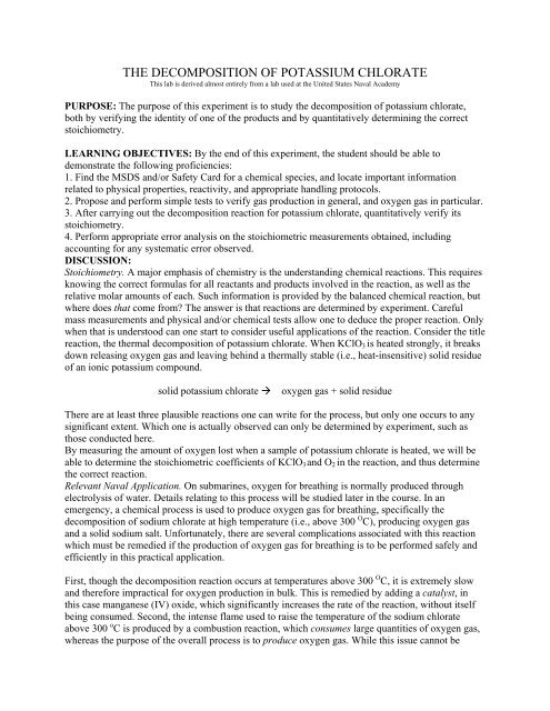 THE DECOMPOSITION OF POTASSIUM CHLORATE