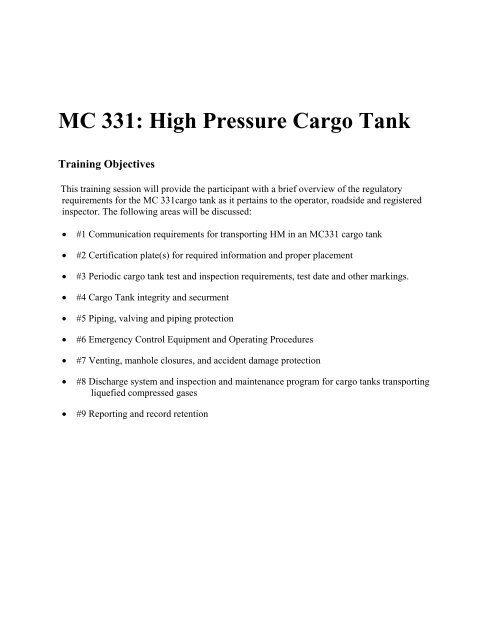 MC 331: High Pressure Cargo Tank - Commercial Vehicle Safety ...