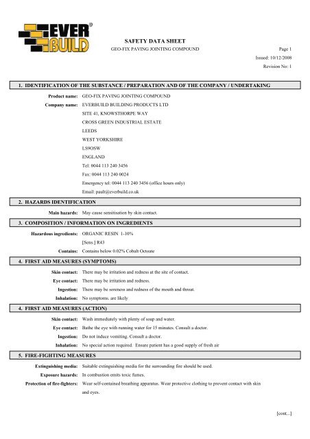 SAFETY DATA SHEET - Geo-Fix