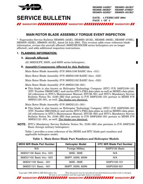 SERVICE BULLETIN - MD Helicopters