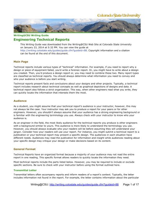 Engineering Technical Reports - Writing@CSU - Colorado State ...