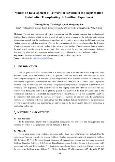 Studies on Development of Vetiver Root System in the Rejuvenation ...