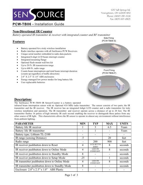 PCW-TB06 - Installation Guide Non-Directional IR ... - SenSource