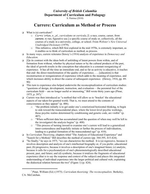 Currere: Curriculum as Method or Process