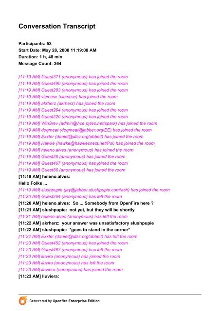 Conversation Transcript - Ignite Realtime