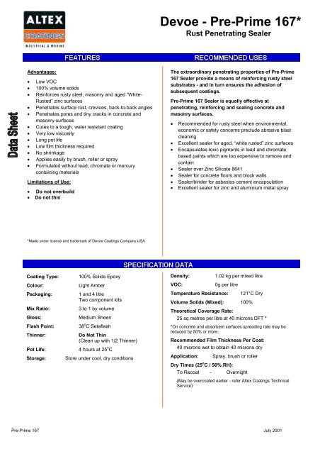 Devoe - Pre-Prime 167* - Spec-Tec International Coatings