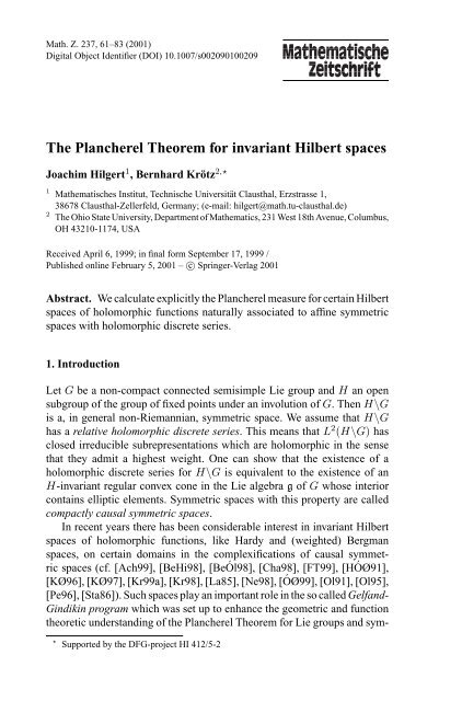 The Plancherel Theorem for invariant Hilbert spaces