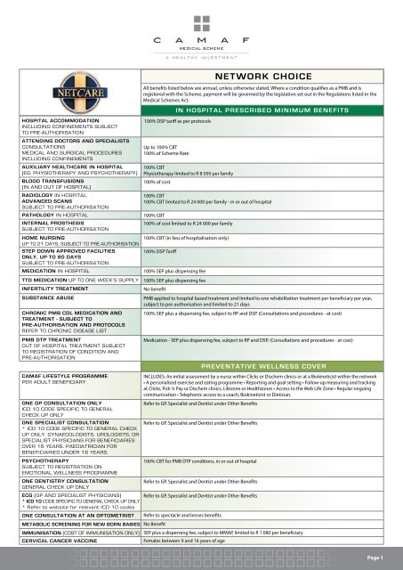 Download the Network Choice 2013 Brochure - CAMAF