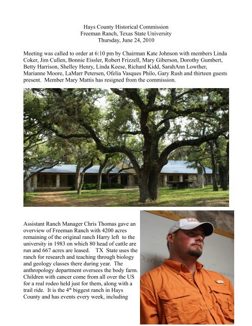 Freeman Ranch, Texas State University - Hays County Historical ...