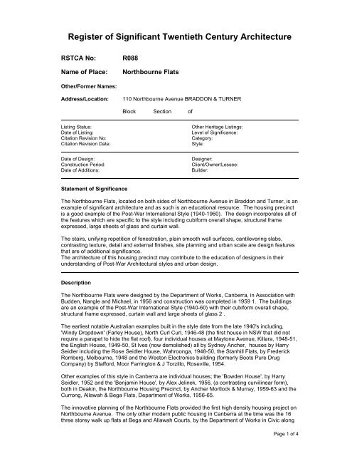 Northbourne Flats, Braddon & Turner - Australian Institute of Architects