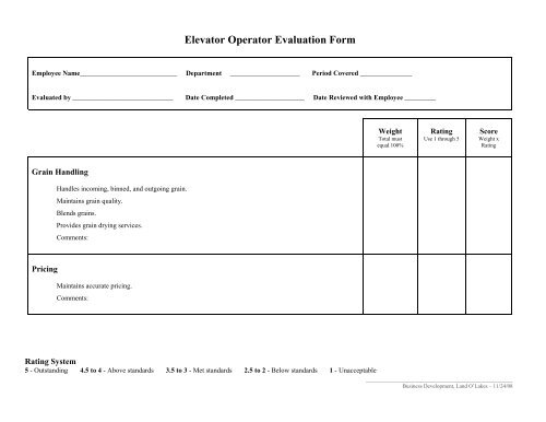 Elevator Operator Evaluation Form - Land O'Lakes Inc.