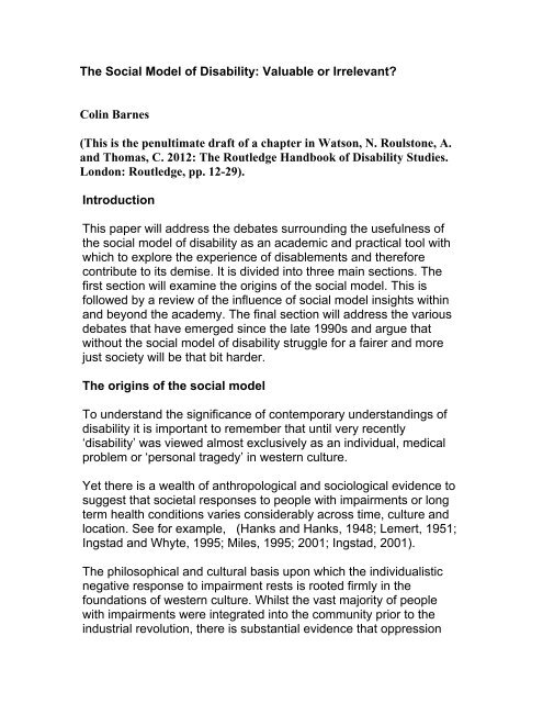 The Social Model of Disability: Valuable or ... - McGill University