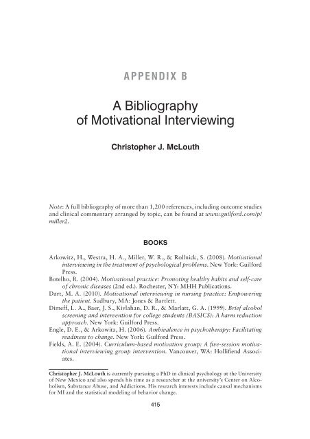 A Bibliography of Motivational Interviewing