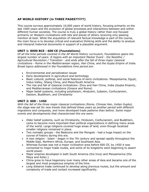 AP WORLD HISTORY (in THREE PAGES??!!??)