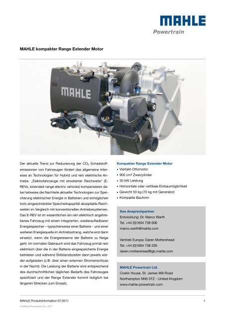 MAHLE kompakter Range Extender Motor - Mahle Powertrain Ltd